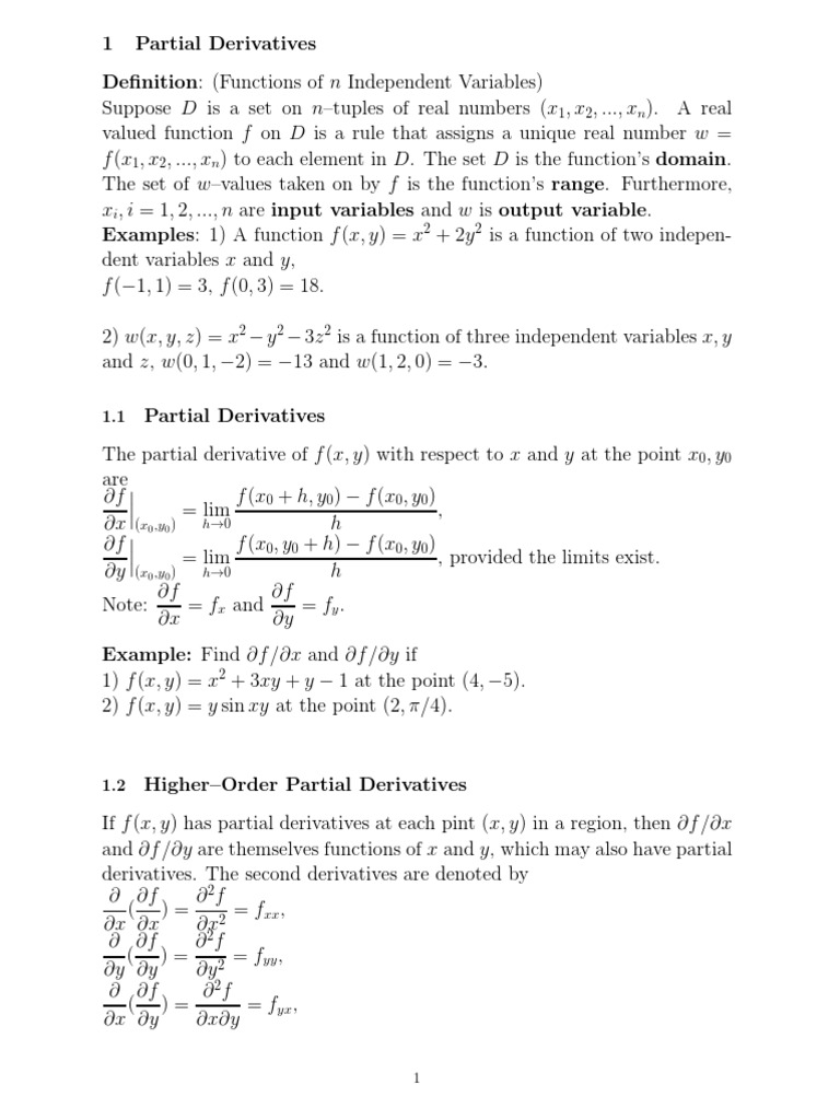 Partial Derivatives Pdf Derivative Function Mathematics
