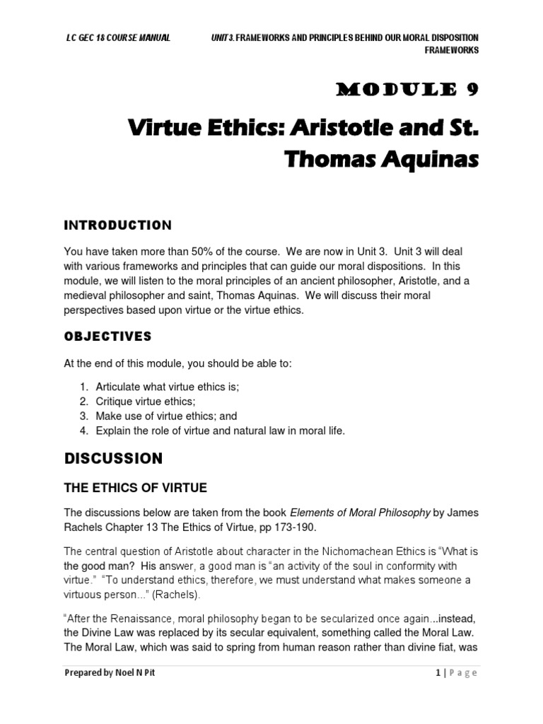 Module 9 | PDF | Virtue | Thomas Aquinas