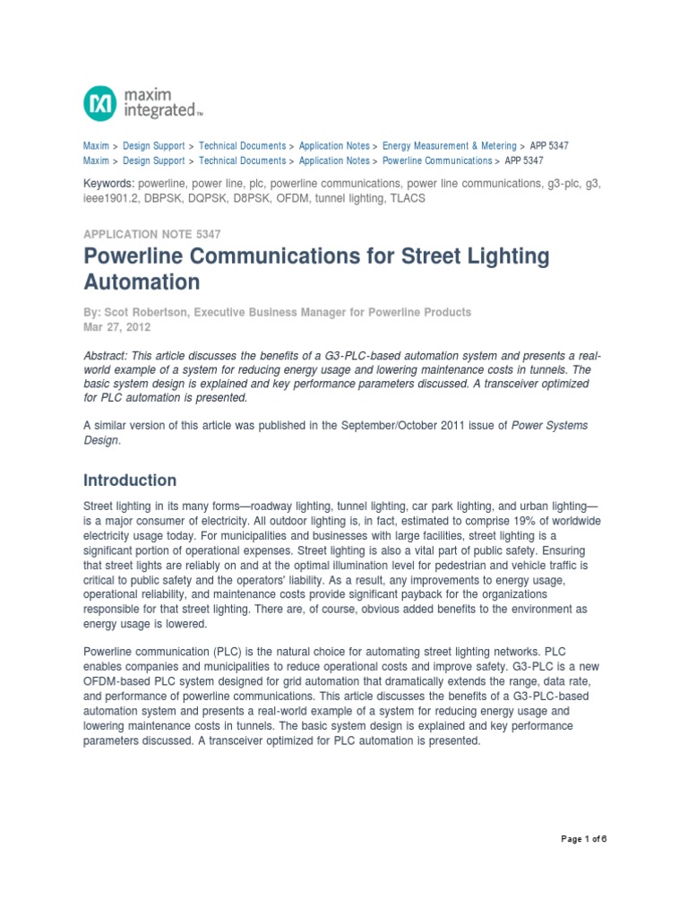 Powerline Communications For Street Lighting Automation | PDF ...