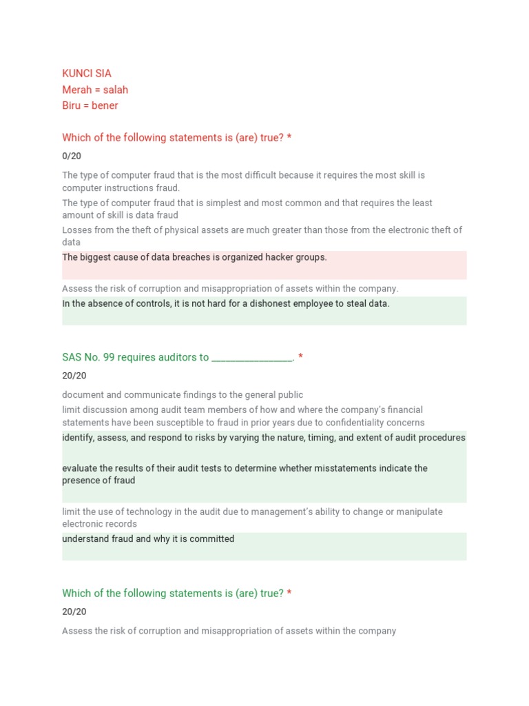 Kunci Sia Merah Salah Biru Bener Which of The Following Statements Is (Are) True? | PDF | Fraud ...