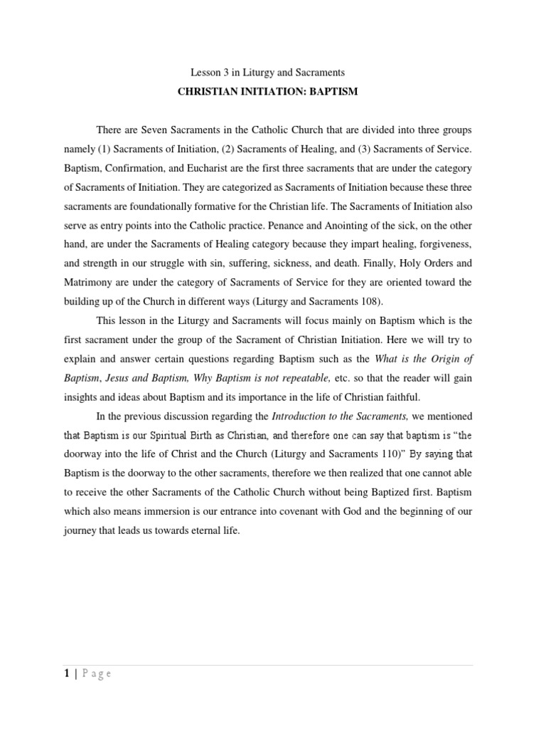 Liturgy and Sacraments Lesson 3 Baptism | PDF | Baptism | Sacraments