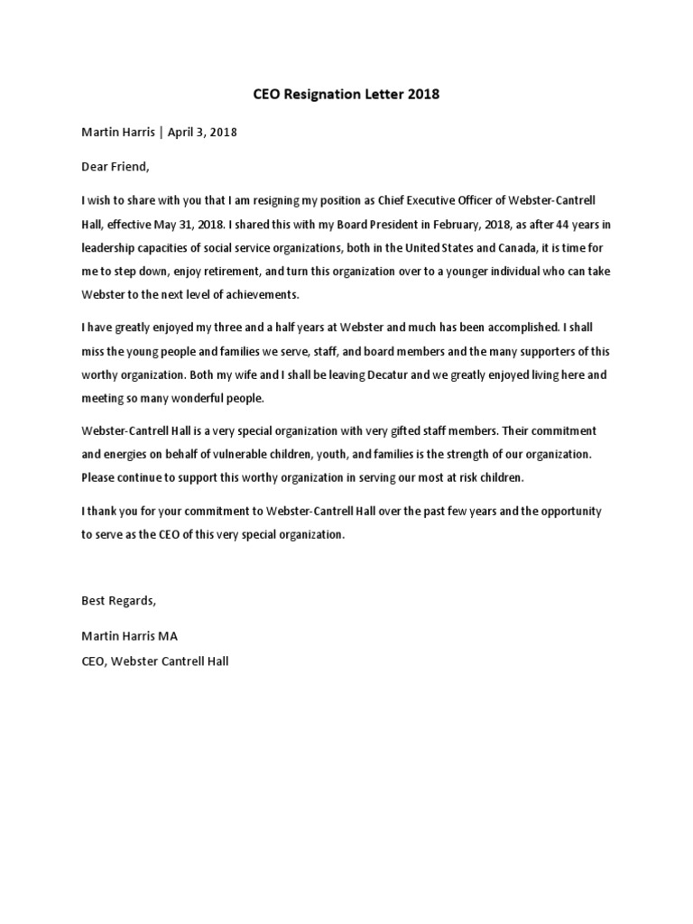Standard Retirement Resignation Letter | PDF