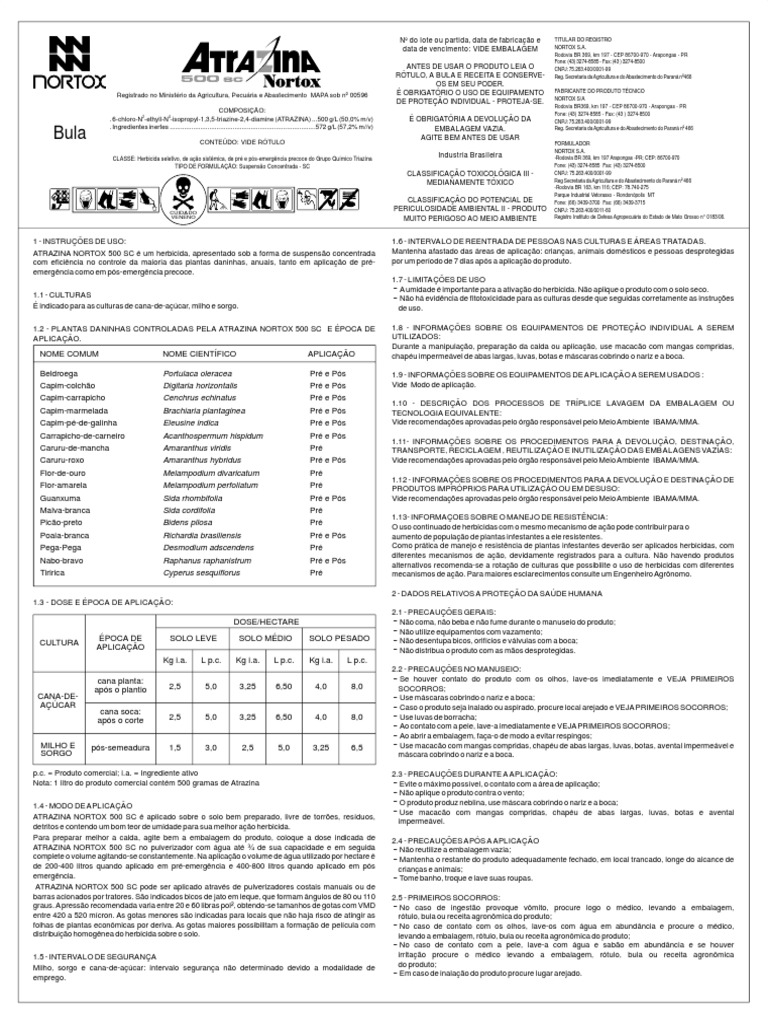 Atrazina Bula | PDF | Embalagem e rotulagem | Ambiente natural