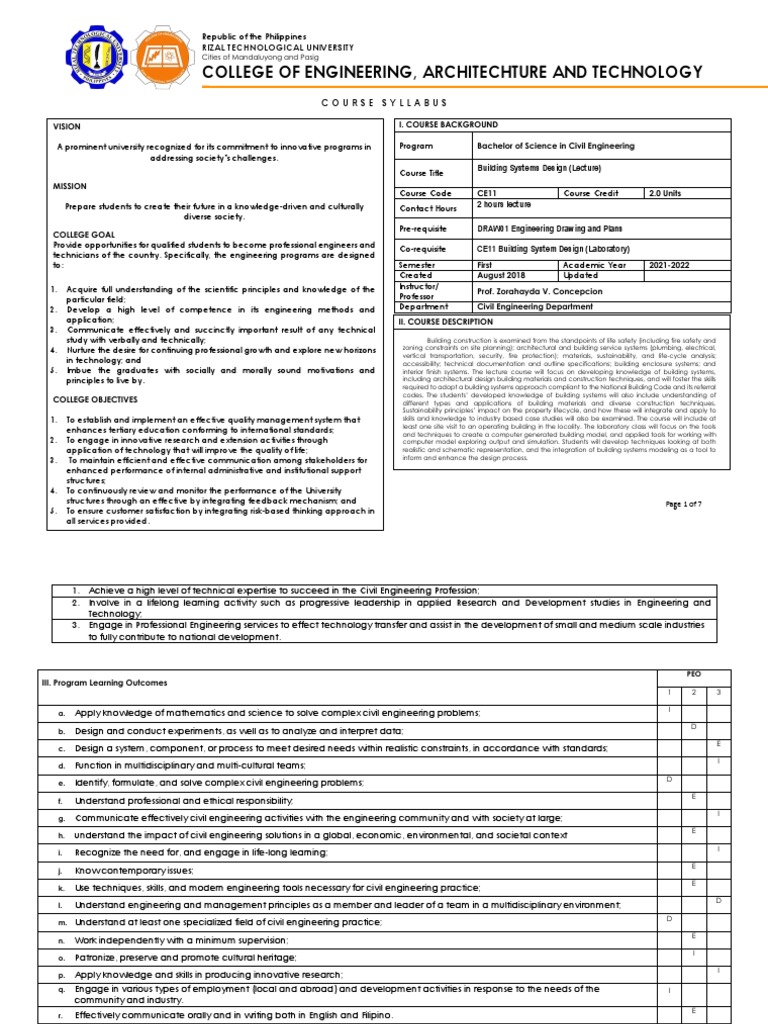 College of Engineering, Architechture and Technology: Course Syllabus ...