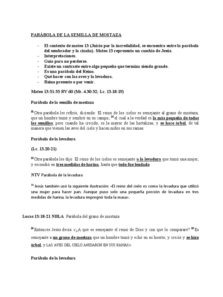 Parábola de La Semilla de Mostaza | PDF | Parábolas de Jesús | Jesús
