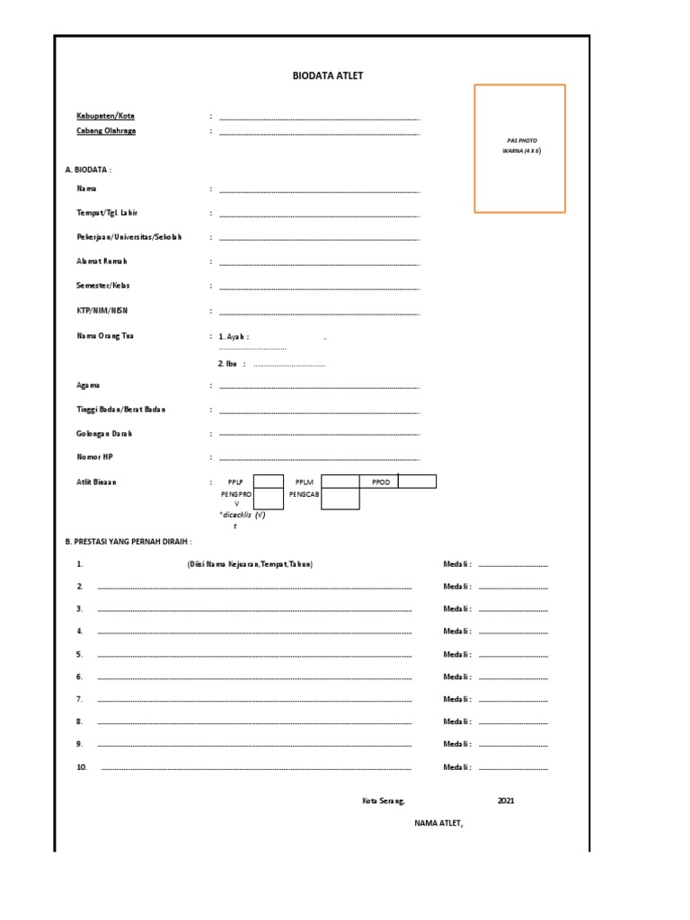 Biodata Atlet: Kabupaten/Kota Cabang Olahraga | PDF | Olahraga & Rekreasi