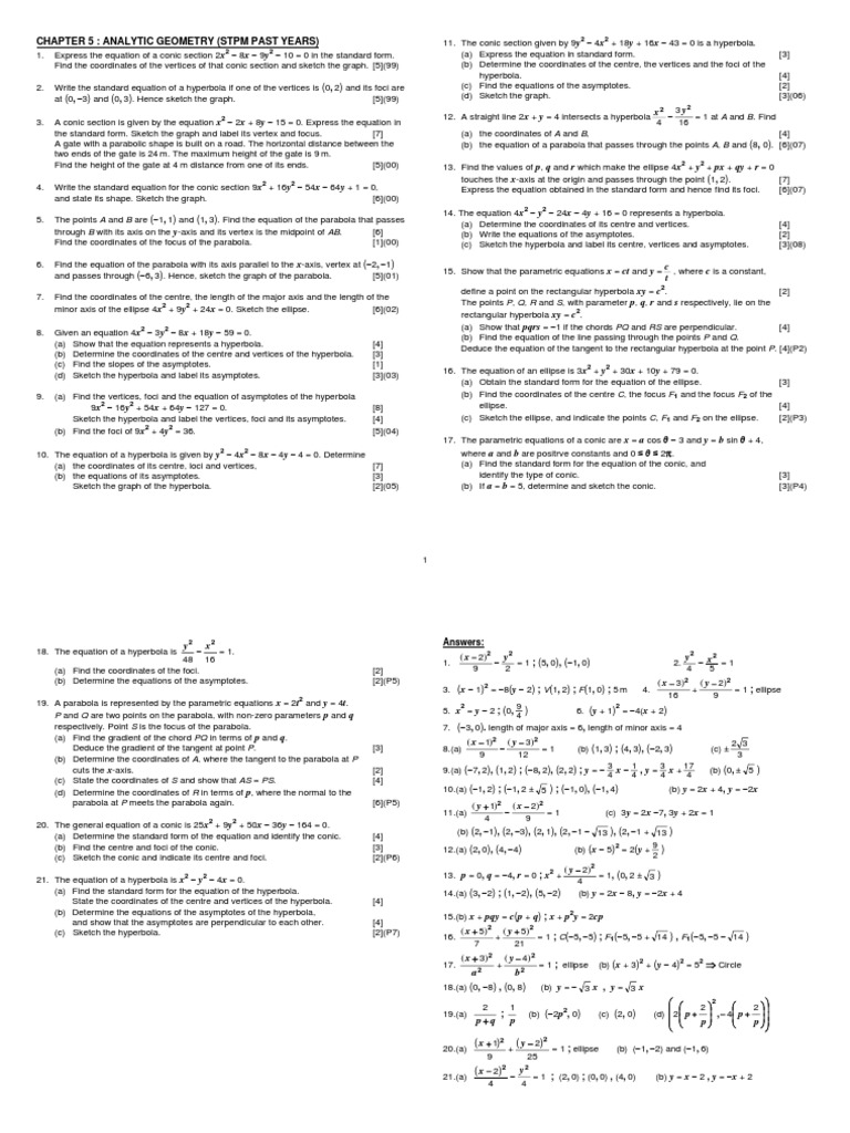 STPM Maths T Sem 1 Chapter 5 Past Year Questions | PDF | Ellipse ...