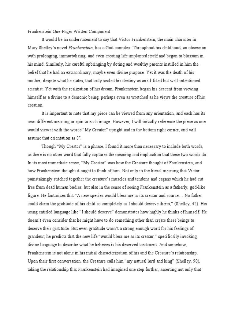 Frankenstein One-Pager | PDF | Frankenstein | Mary Shelley