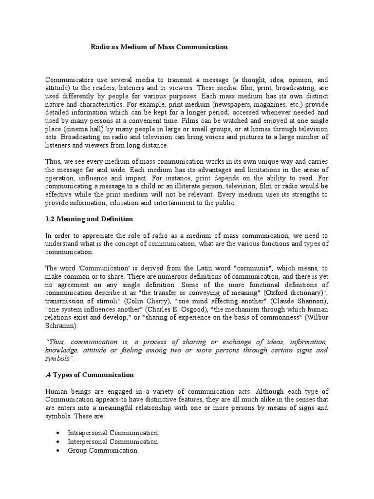 Radio as a Powerful and Relevant Mass Medium: Exploring its Unique ...