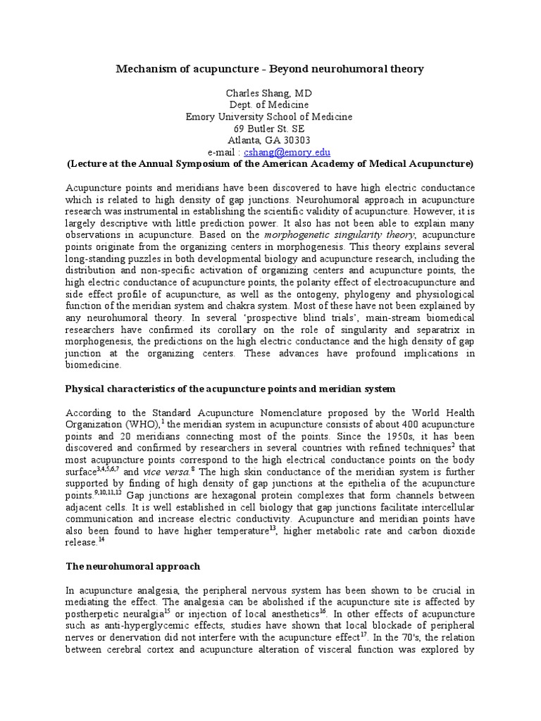 Mechanism of Acupuncture | PDF | Acupuncture | Nervous System