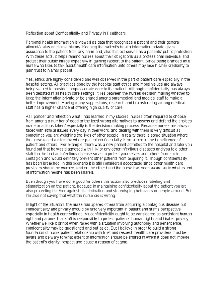 Reflection About Confidentiality and Privacy in Healthcare | PDF ...