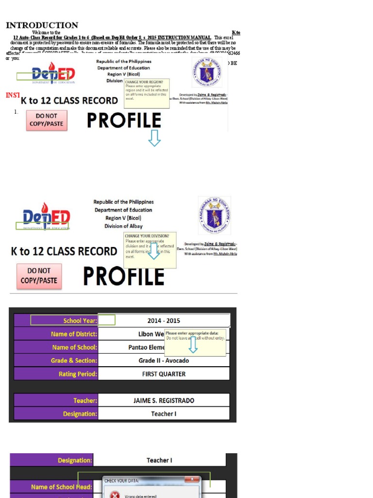 K to 12 Class Record for Grades 1 to 6 (Based on DepEd Order 8, s. 2015 ...