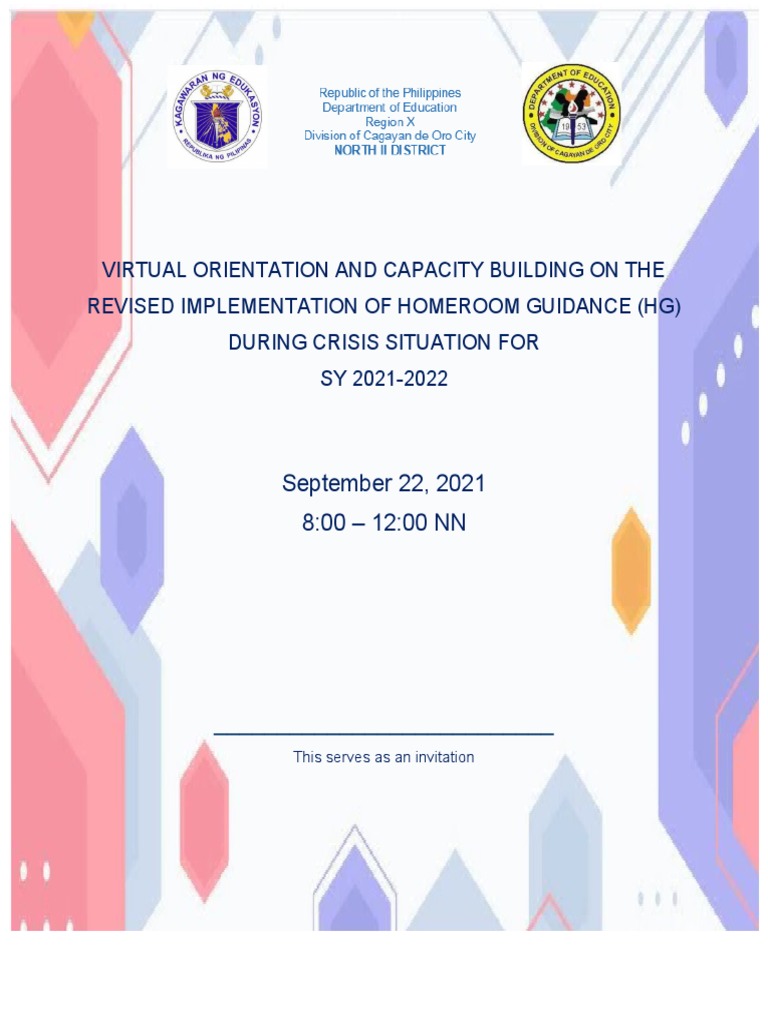 Virtual Orientation and Capacity Building On The Revised Implementation of Homeroom Guidance (HG ...
