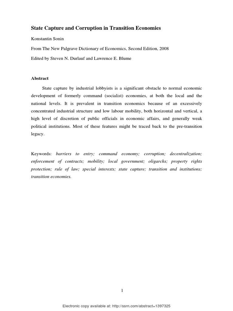 State Capture and Corruption in Transition Economies | PDF | Corruption ...