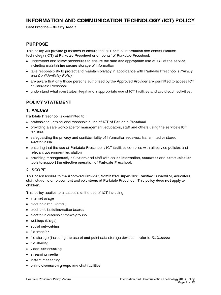 Information and Communication Technology Policy 2016 | PDF | Personal ...