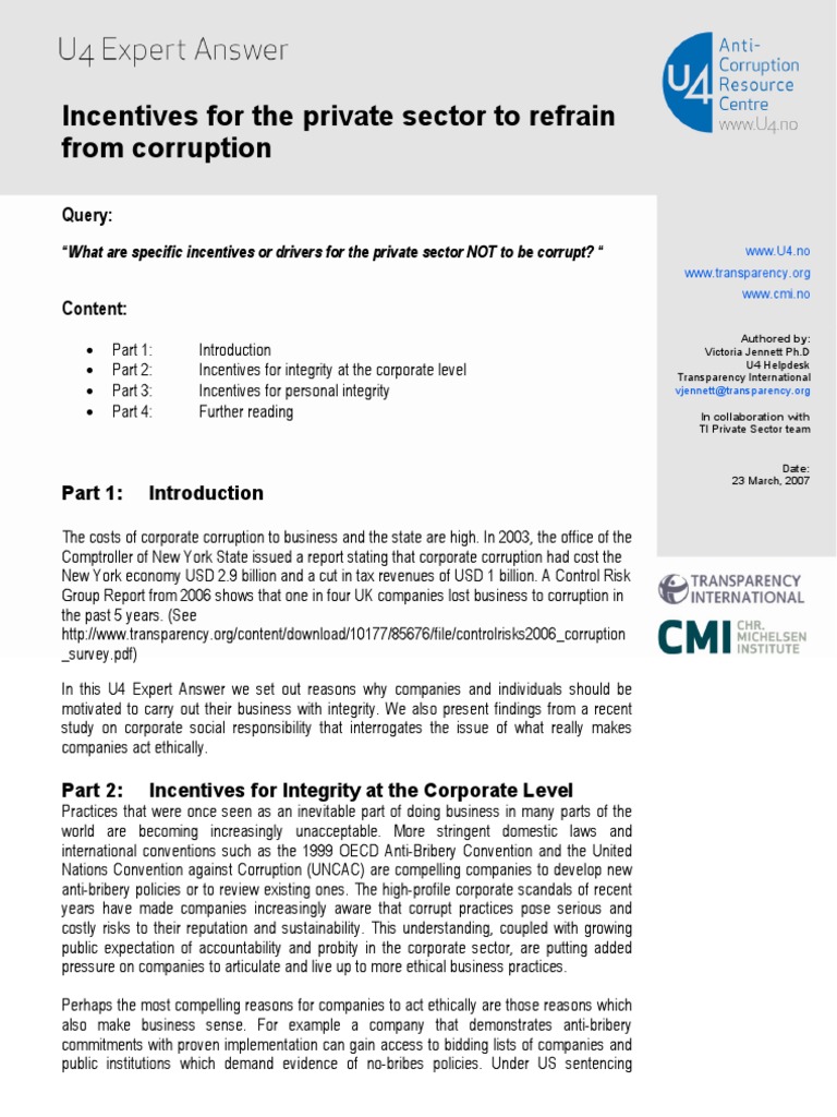 Incentives For The Private Sector To Refrain From Corruption | PDF ...