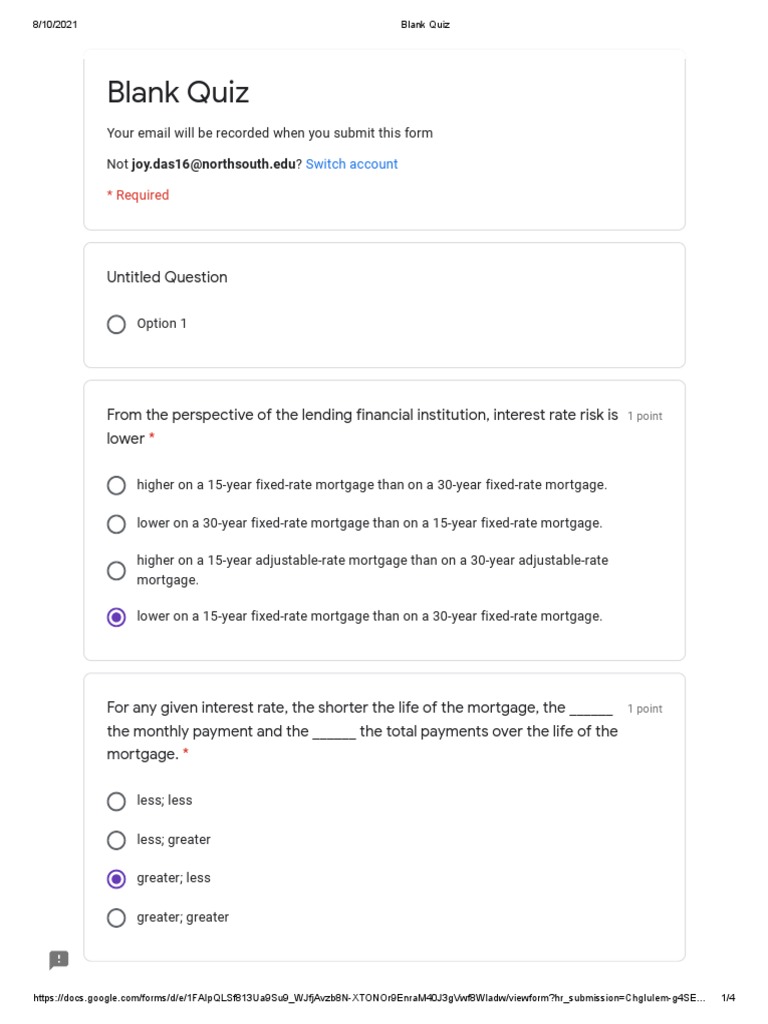 Blank Quiz | PDF | Mortgage Loan | Bonds (Finance)