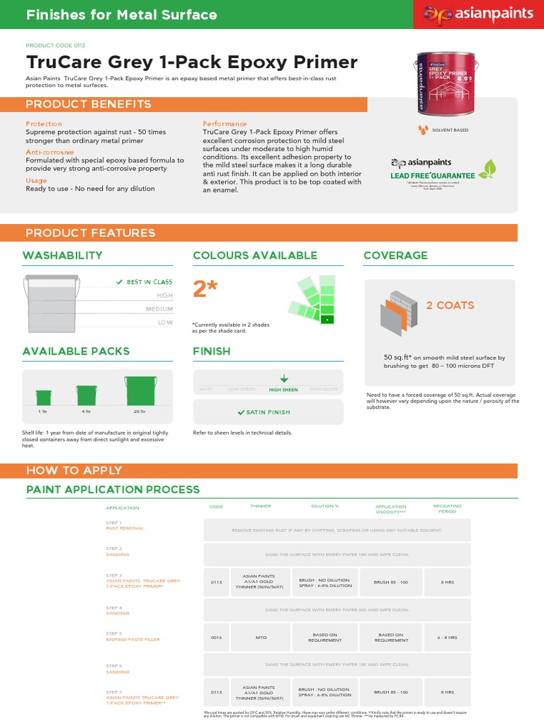 Trucare Grey 1-Pack Epoxy Primer: Product Benefits | PDF | Paint | Epoxy