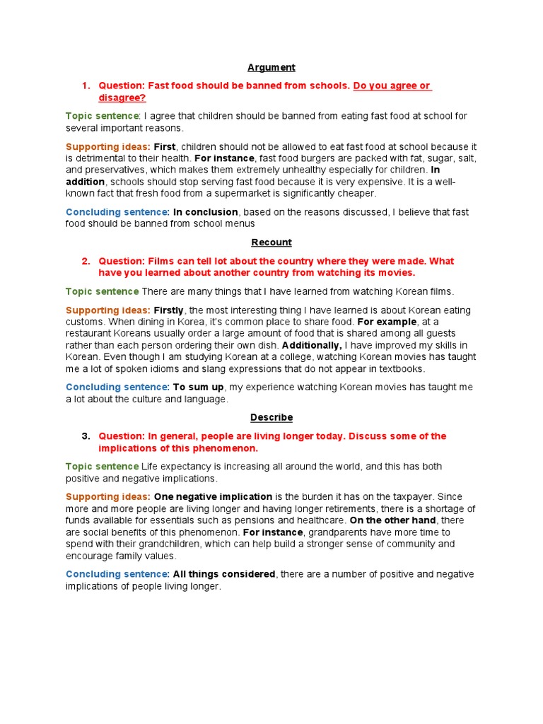 Topic Sentence: Supporting Ideas | PDF | Fast Food | Foods