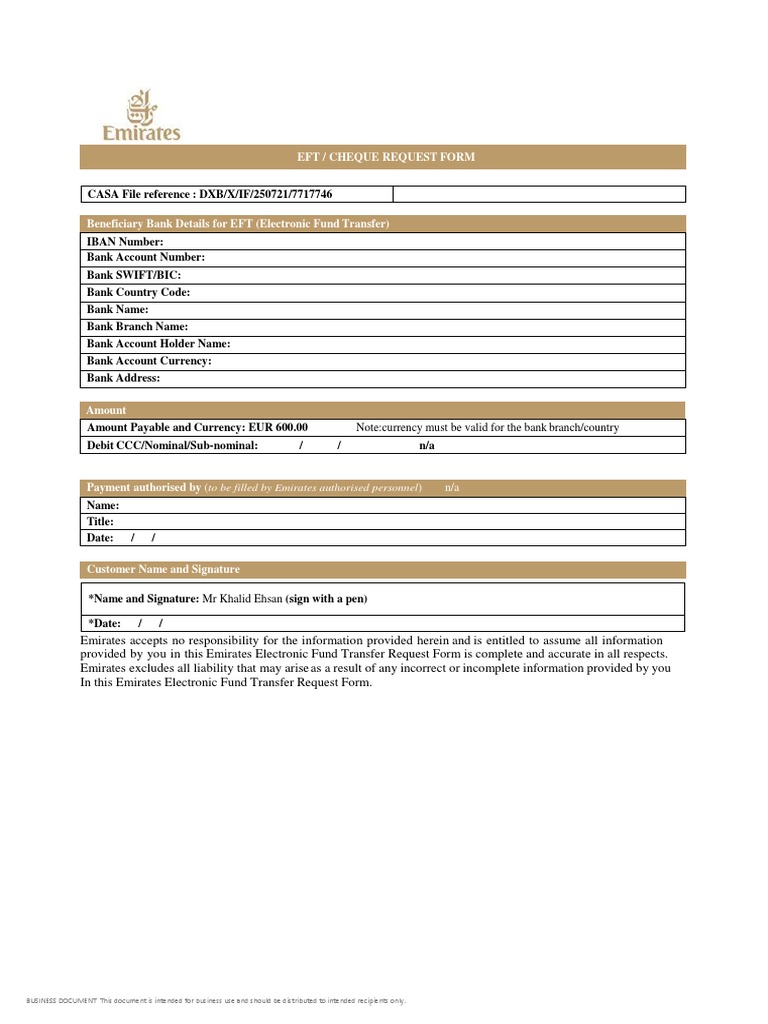 Eft / Cheque Request Form | PDF | Finance & Money Management