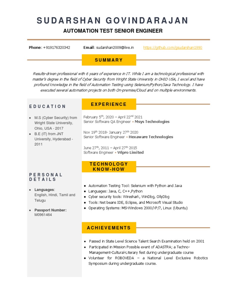 Sudarshan Govindarajan: Automation Test Senior Engineer | PDF ...