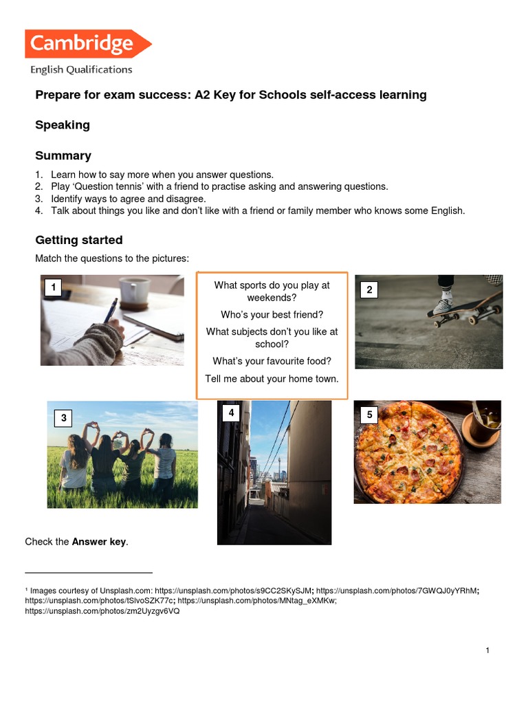 A2 Key Speaking Exam Preparation Guide | PDF