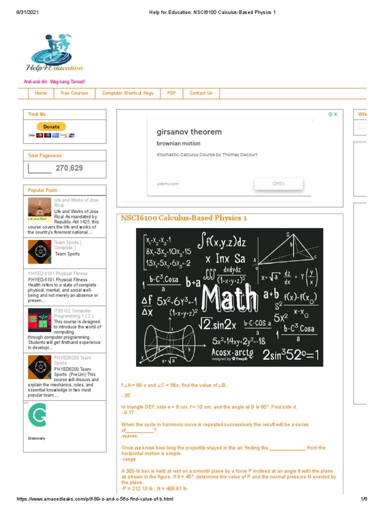Calculus Based Physics 1 | PDF | Torque | Force