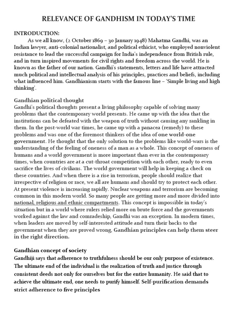 The Continuing Relevance of Gandhian Principles in Addressing Today's ...