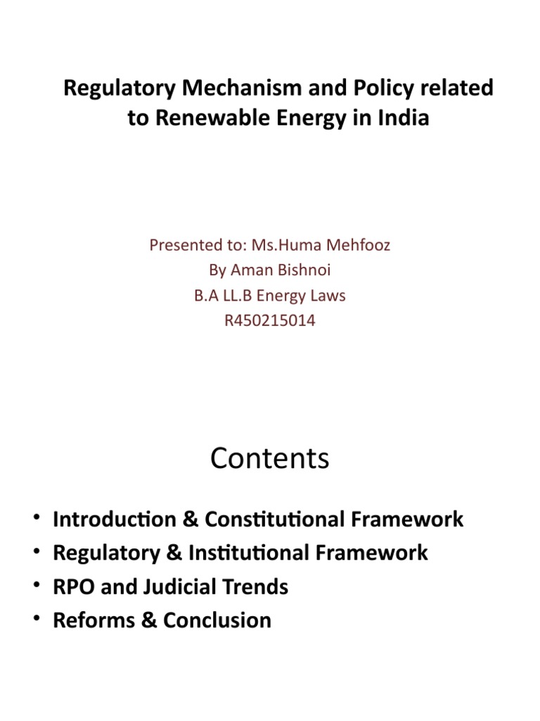 Regulatory Mechanism and Policy Related To Renewable Energy | PDF ...
