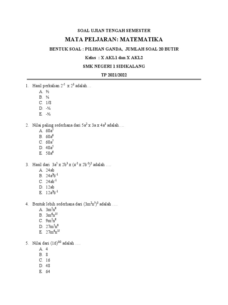 Uts Matematika Kels 10 Pdf