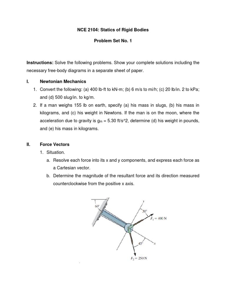 Problem Set No. 1 | PDF | Force | Weight