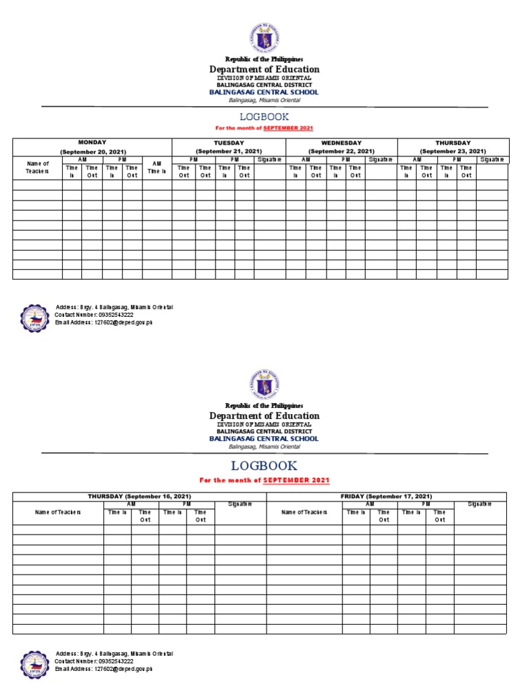 Department of Education: Logbook | PDF