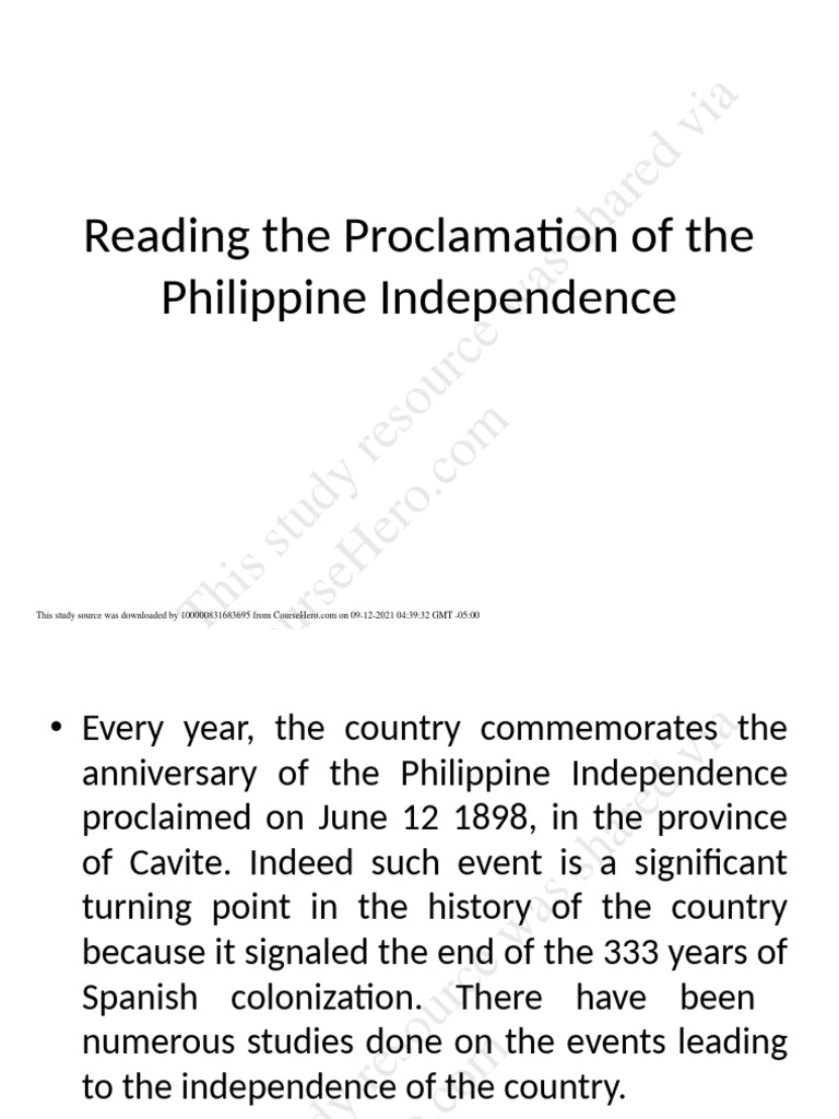 Reading The Proclamation of The Philippine Independence: This Study ...