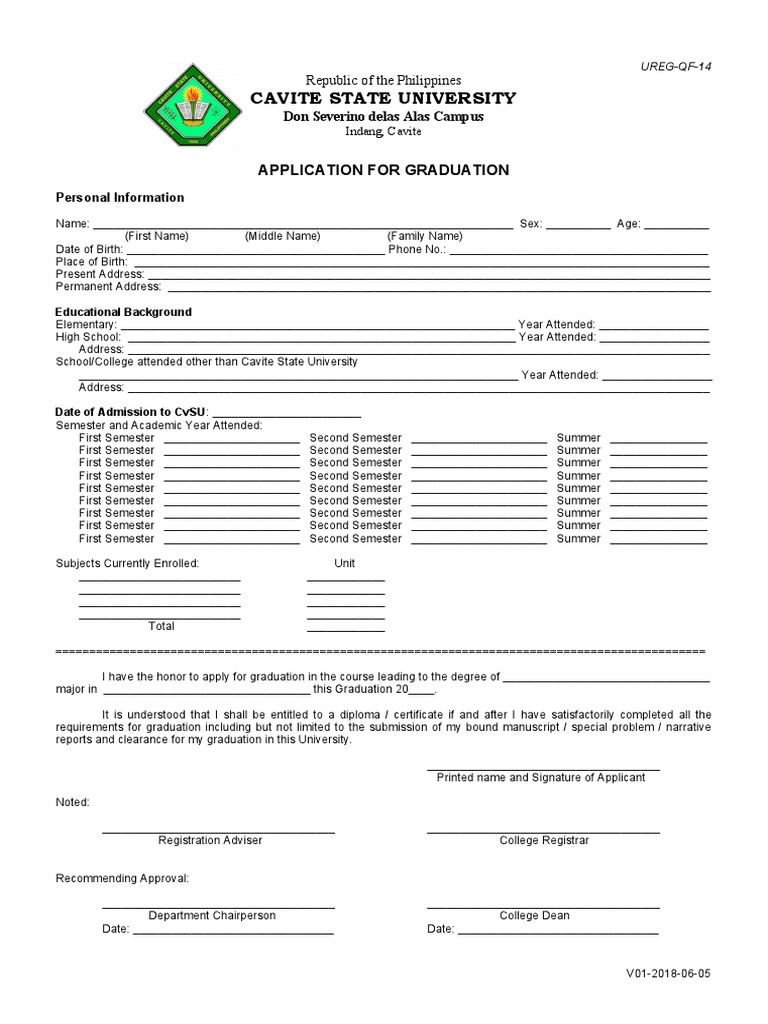 Cavite State University: Application For Graduation | PDF | Academic ...