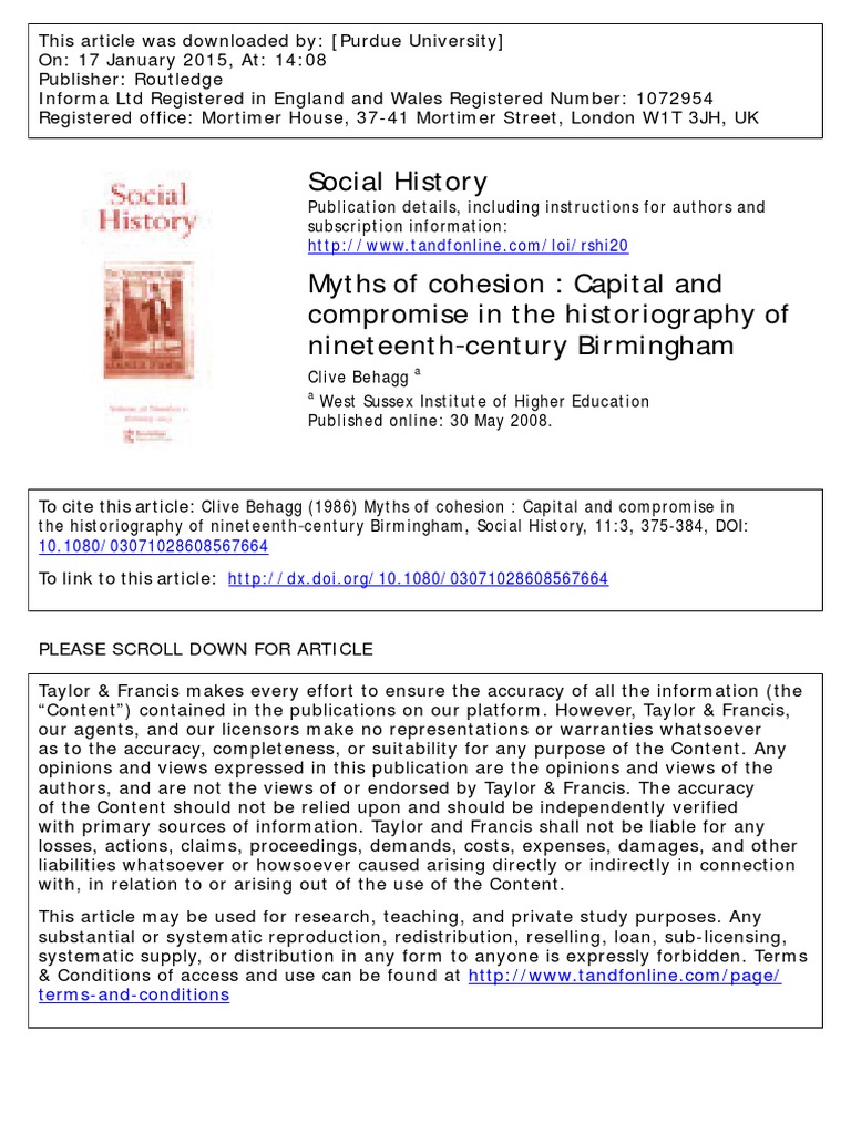 Behagg Myths of Cohesion1986 | PDF | Birmingham | Trade Union