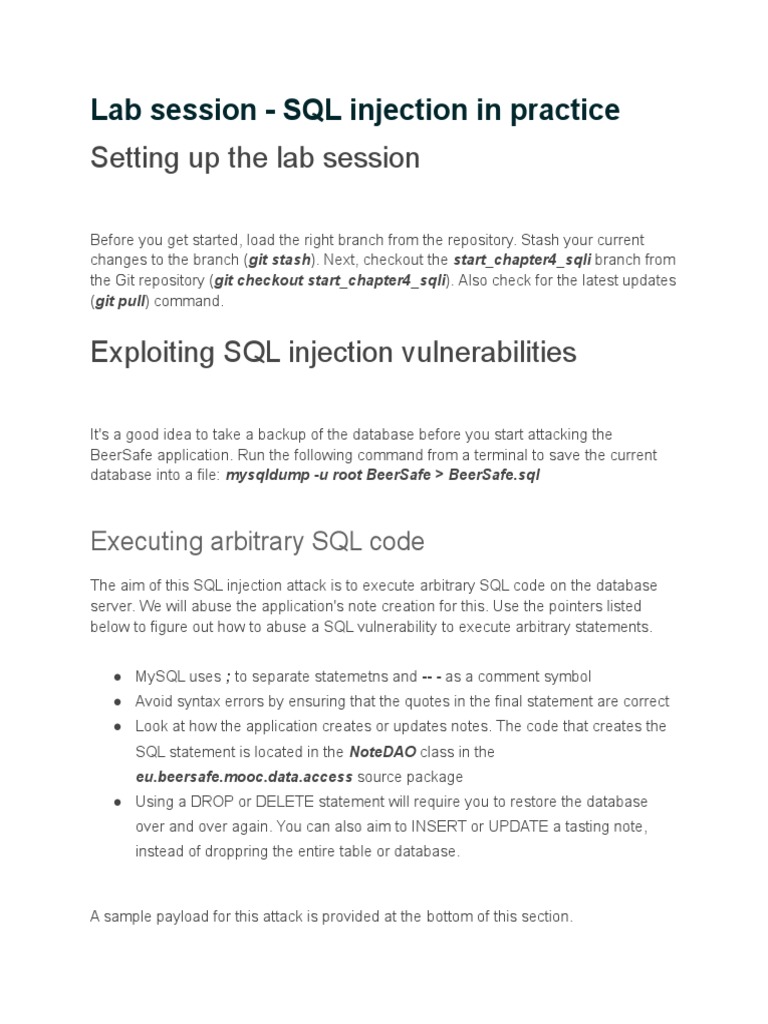 Lab (4) Session - SQL Injection in Practice | PDF | Databases | Sql