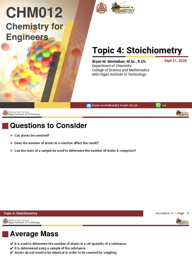 Topic 4 - Stoichiometry | PDF | Stoichiometry | Mole (Unit)