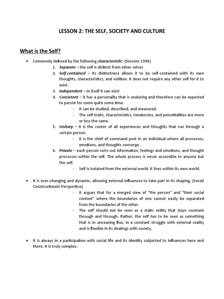 Understanding The Self LESSON 2 | PDF | Self | Identity (Social Science)