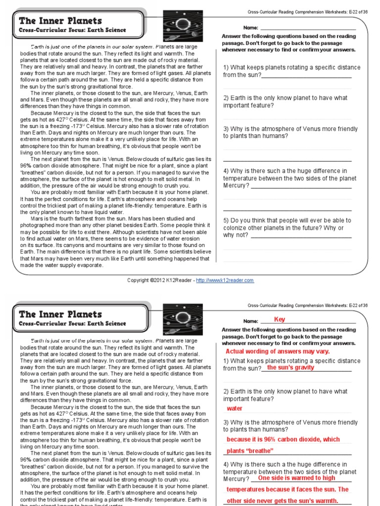 The Inner Planets: Cross-Curricular Focus: Earth Science | PDF ...