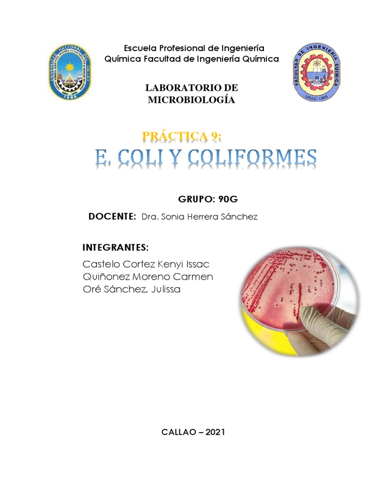 Informe 9 E. Coli y Coliformes | PDF | Microbiología | Biología