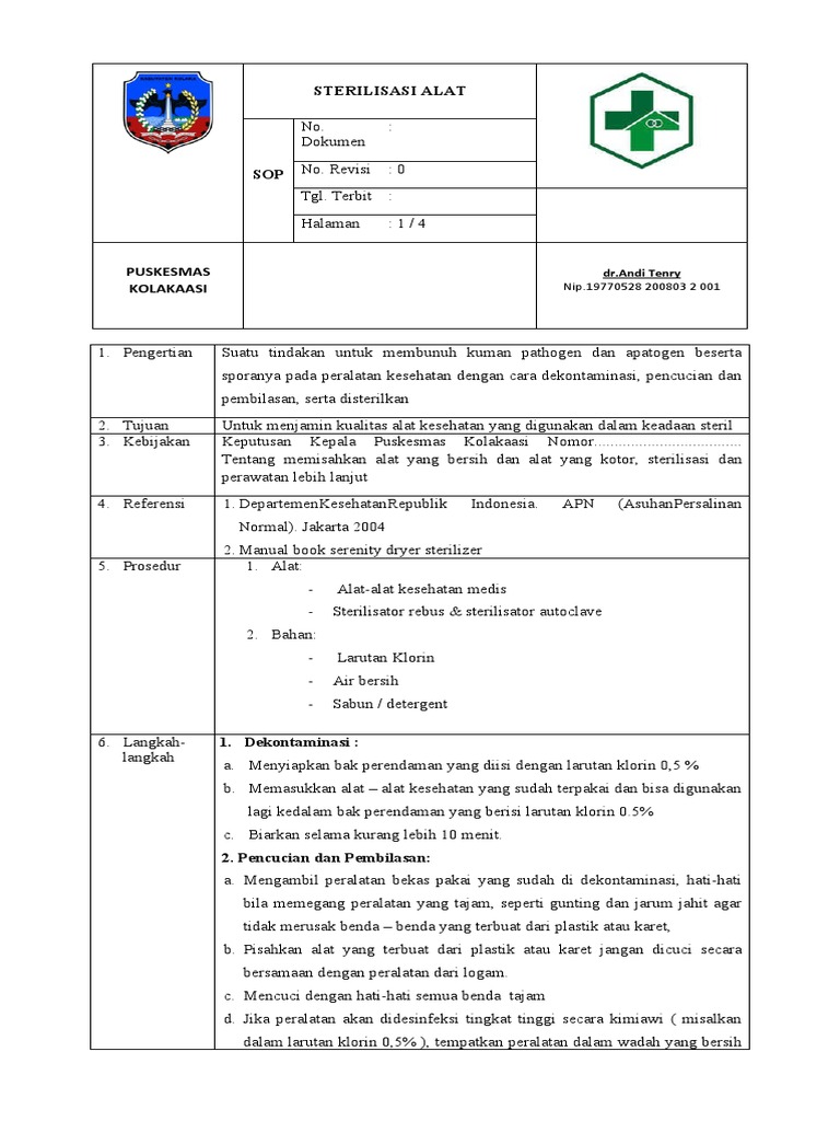 8.6.1.2 Sop Sterilisasi Alat | PDF | Kesehatan Holistik