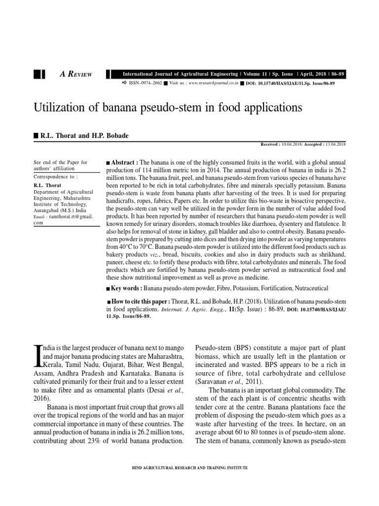 Utilization of Banana Pseudo-Stem in Food Applications: R.L. Thorat and ...