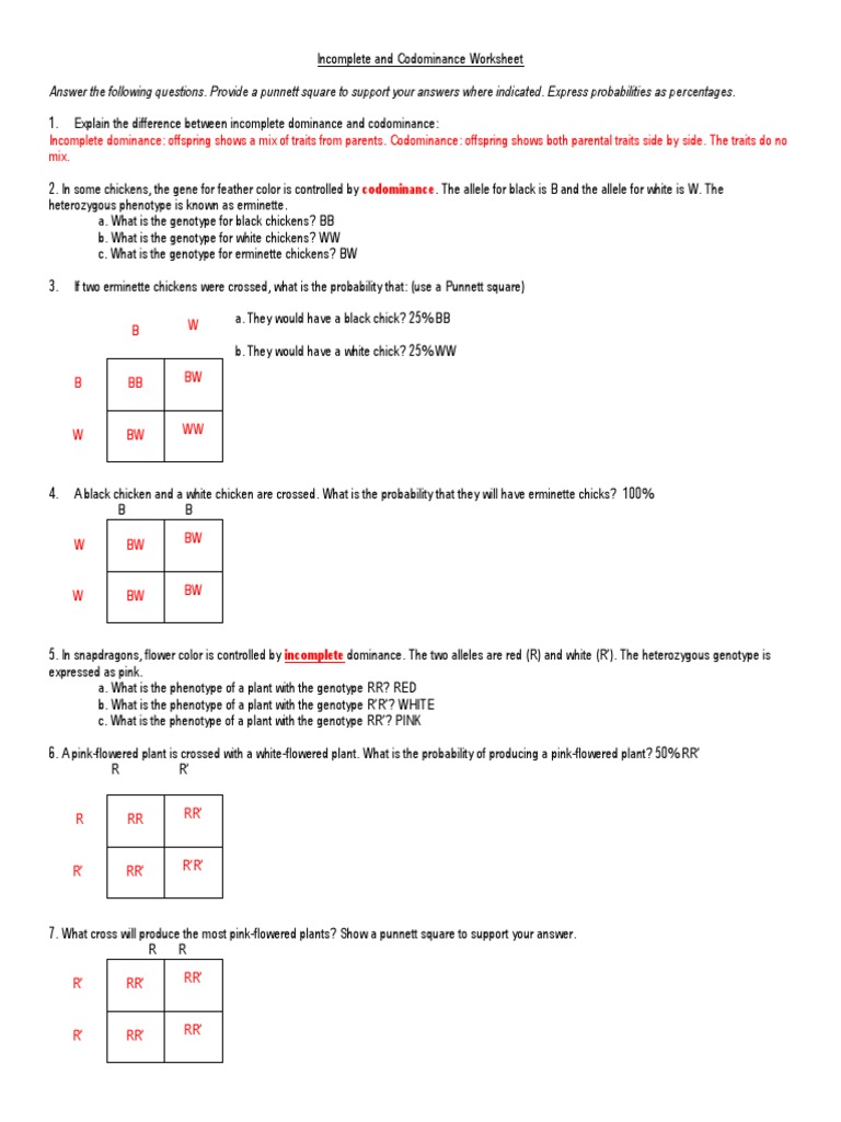 Incomplete and Codominance Worksheet KEY U77tm0 | PDF