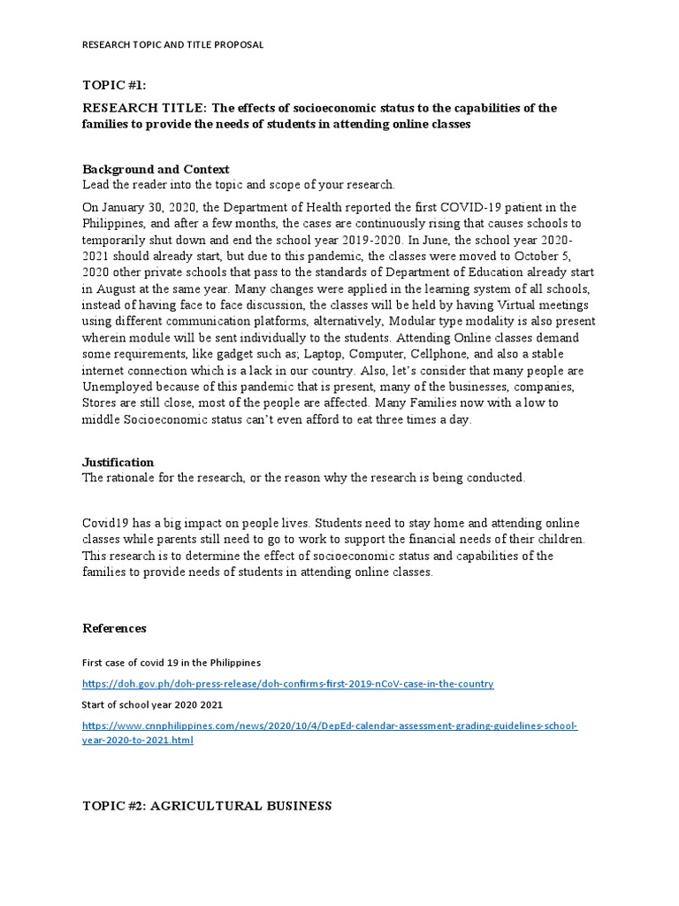 Research Topic and Title Proposal Template | PDF | Agriculture ...