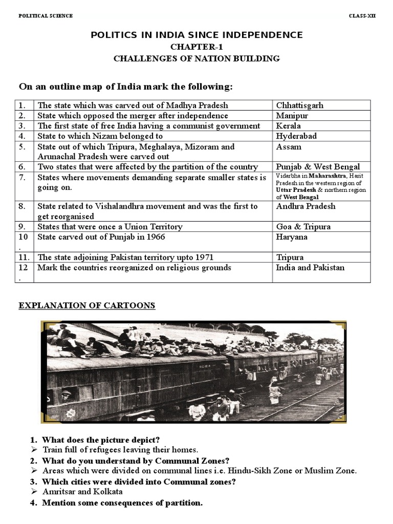 12 Political Science Challenges of Nation Building - Map & Cartoons PDF ...