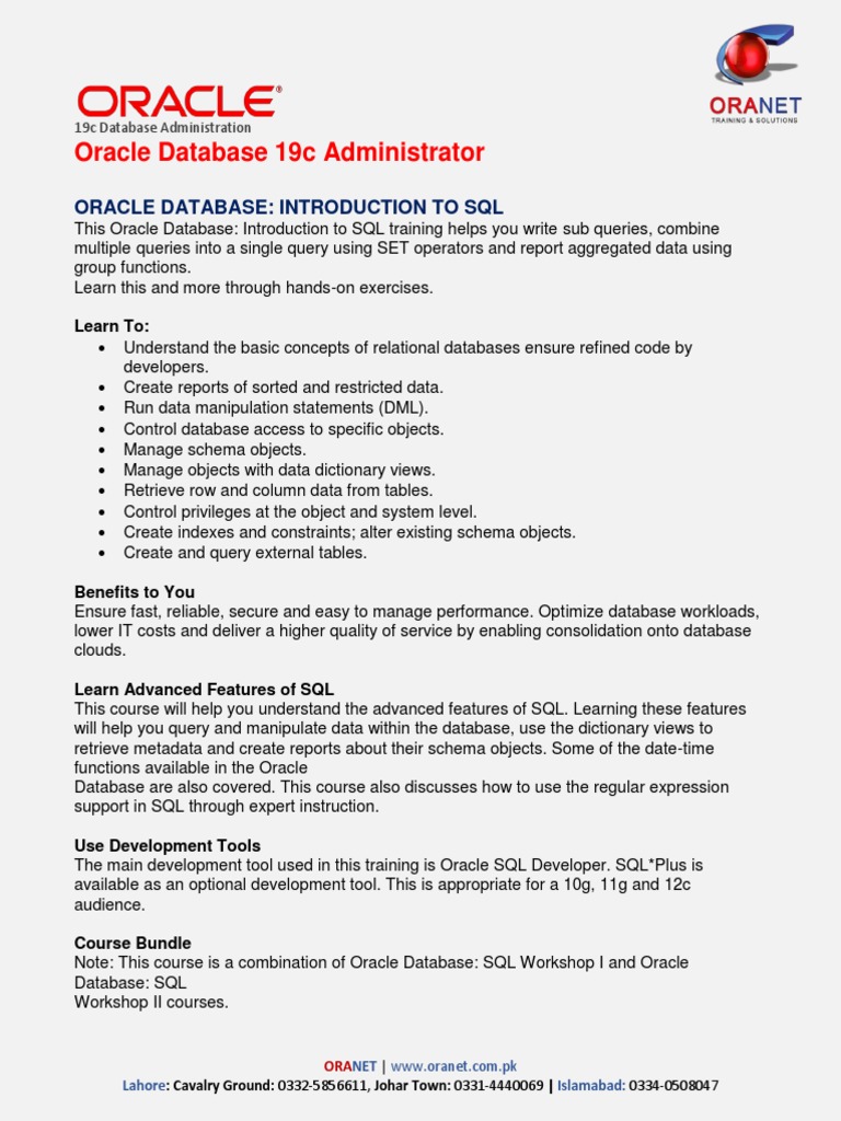 19c Database Administration | PDF | Databases | Sql