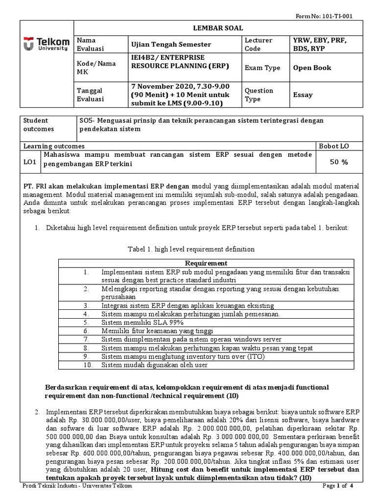 Soal Uts Erp 2020-2021 | PDF