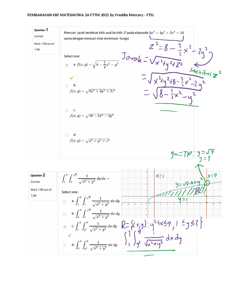 Pembahasan KBF Matematika 2A FTTM 2021 | PDF