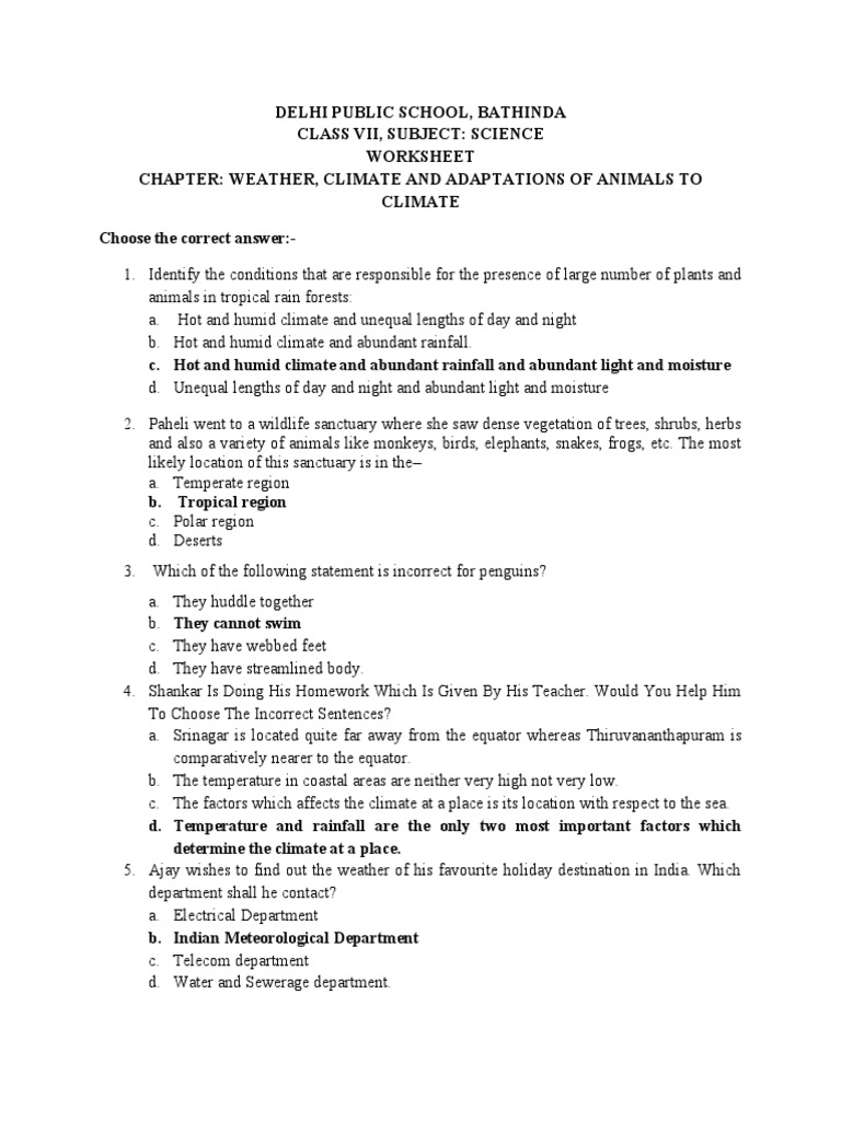 Class 7 WS Weather Climate Ans | PDF | Climate | Rain