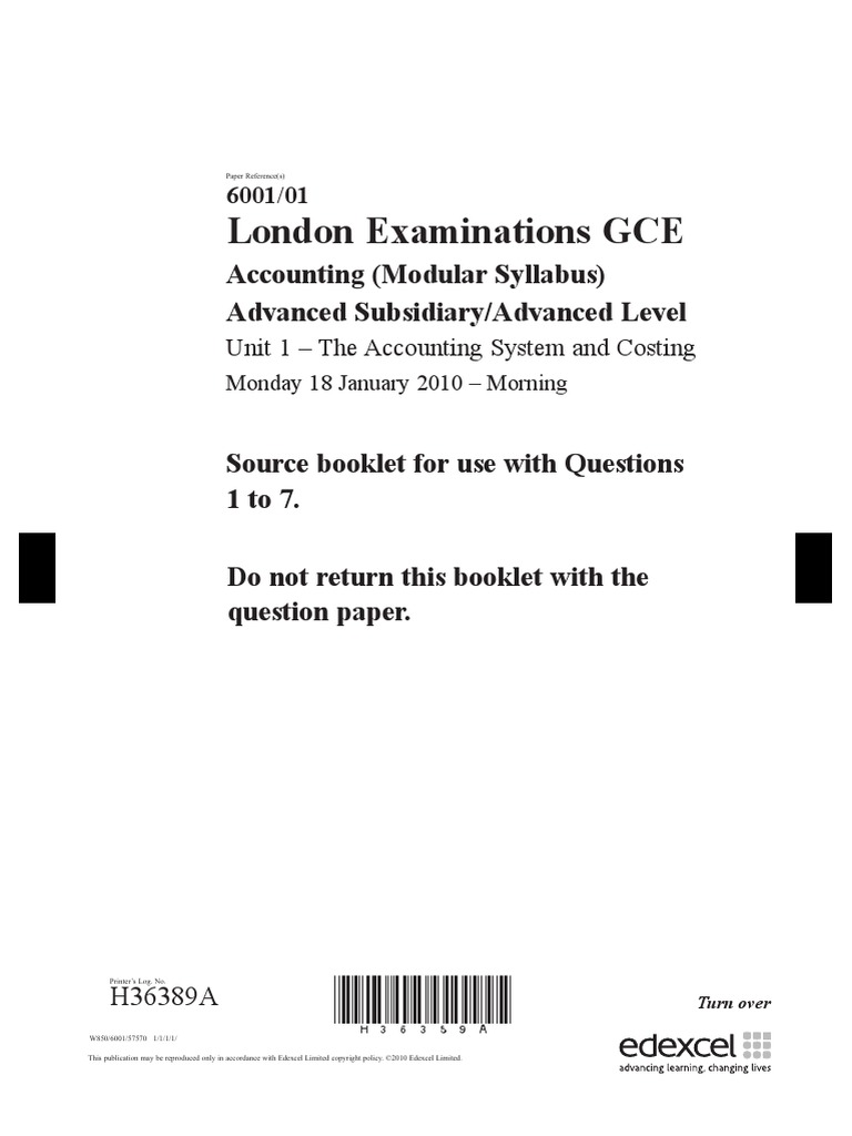 London Examinations GCE: Accounting (Modular Syllabus) Advanced ...